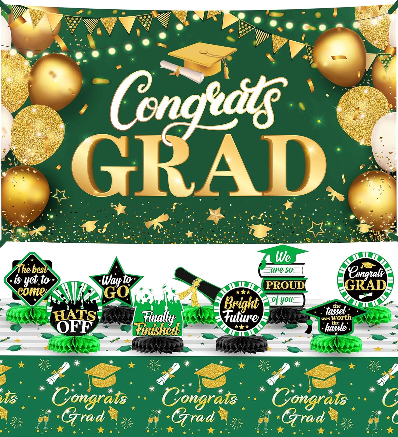 Amazon.com: KatchOn, Congrats Grad Banner Green and Gold - Xtralarge ...