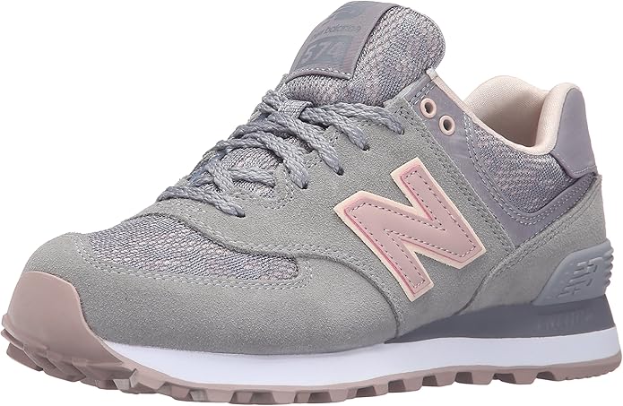New Balance Womens 574 Classics Traditionnels Grey Pink Suede Trainers ...