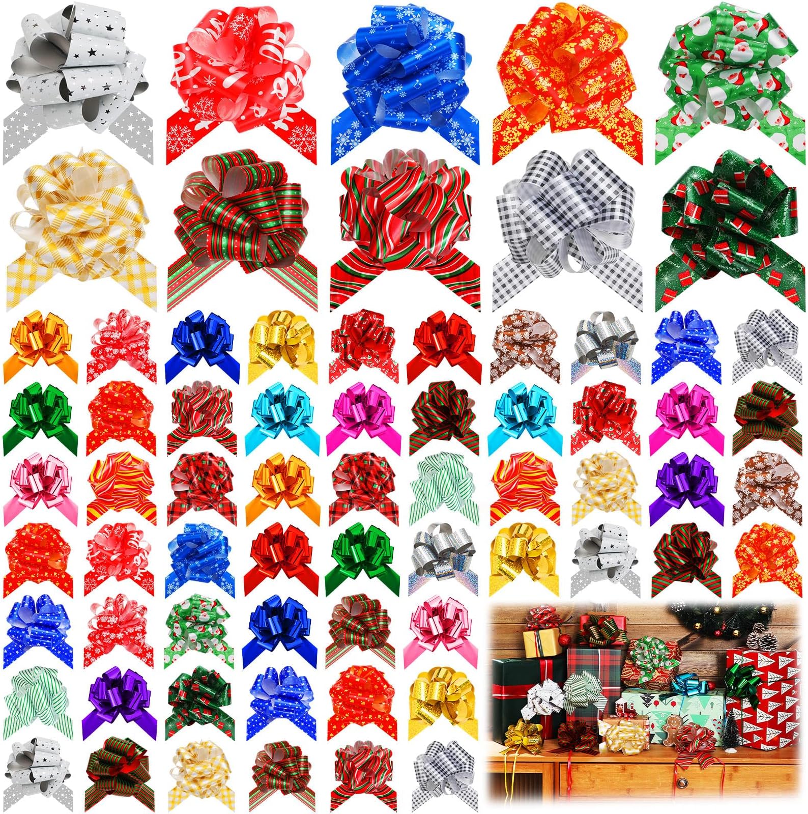 Amazon.com: Riceshoot 140 Pcs Christmas Wrap Pull Bows 5 Inch Gift Bows ...