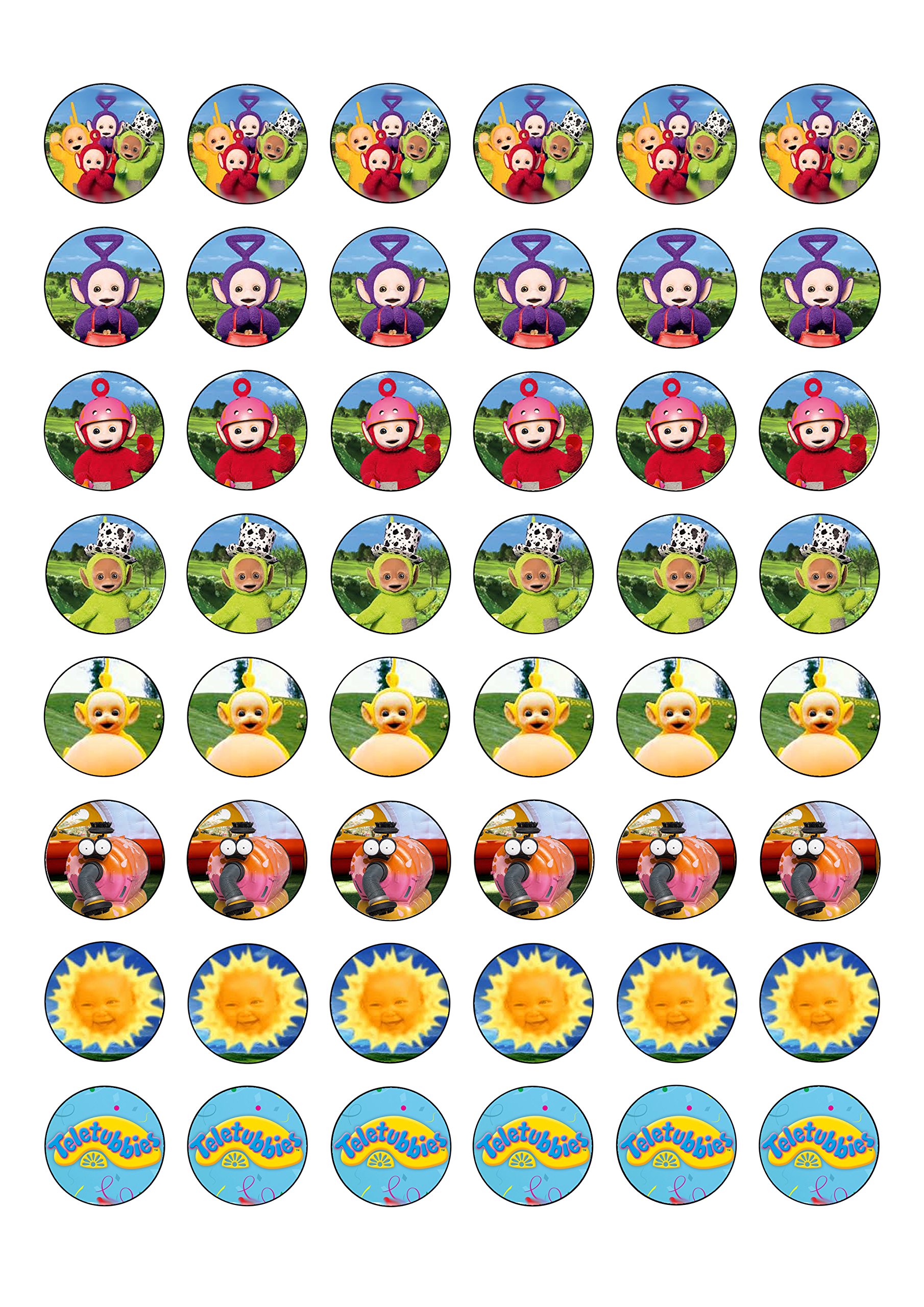 Buy 48 Round Teletubbies Themed Edible Wafer Paper Cake Toppers ...