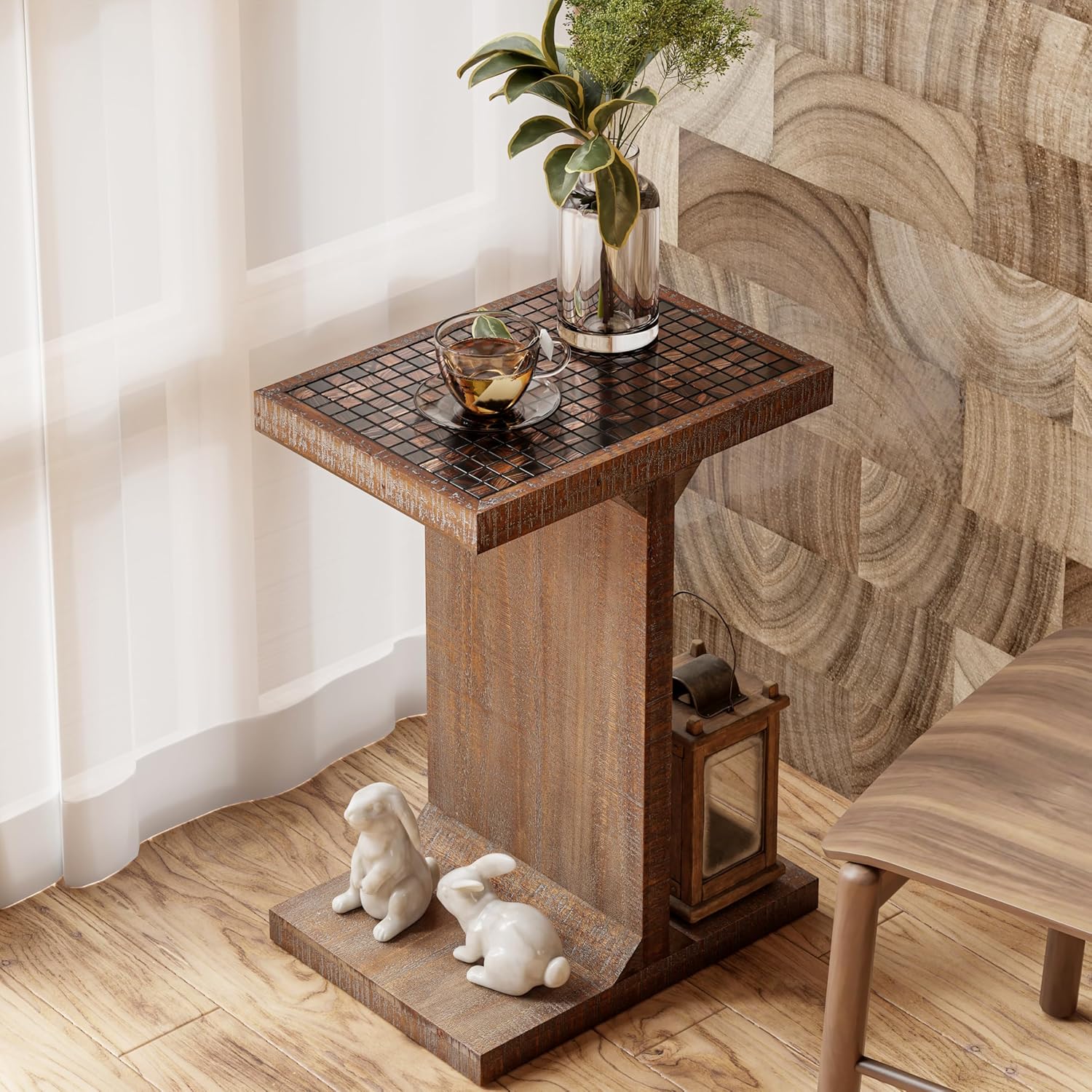 Amazon.com: COZAYH Transitional Wood End Table with Glass Mosaic Grid ...