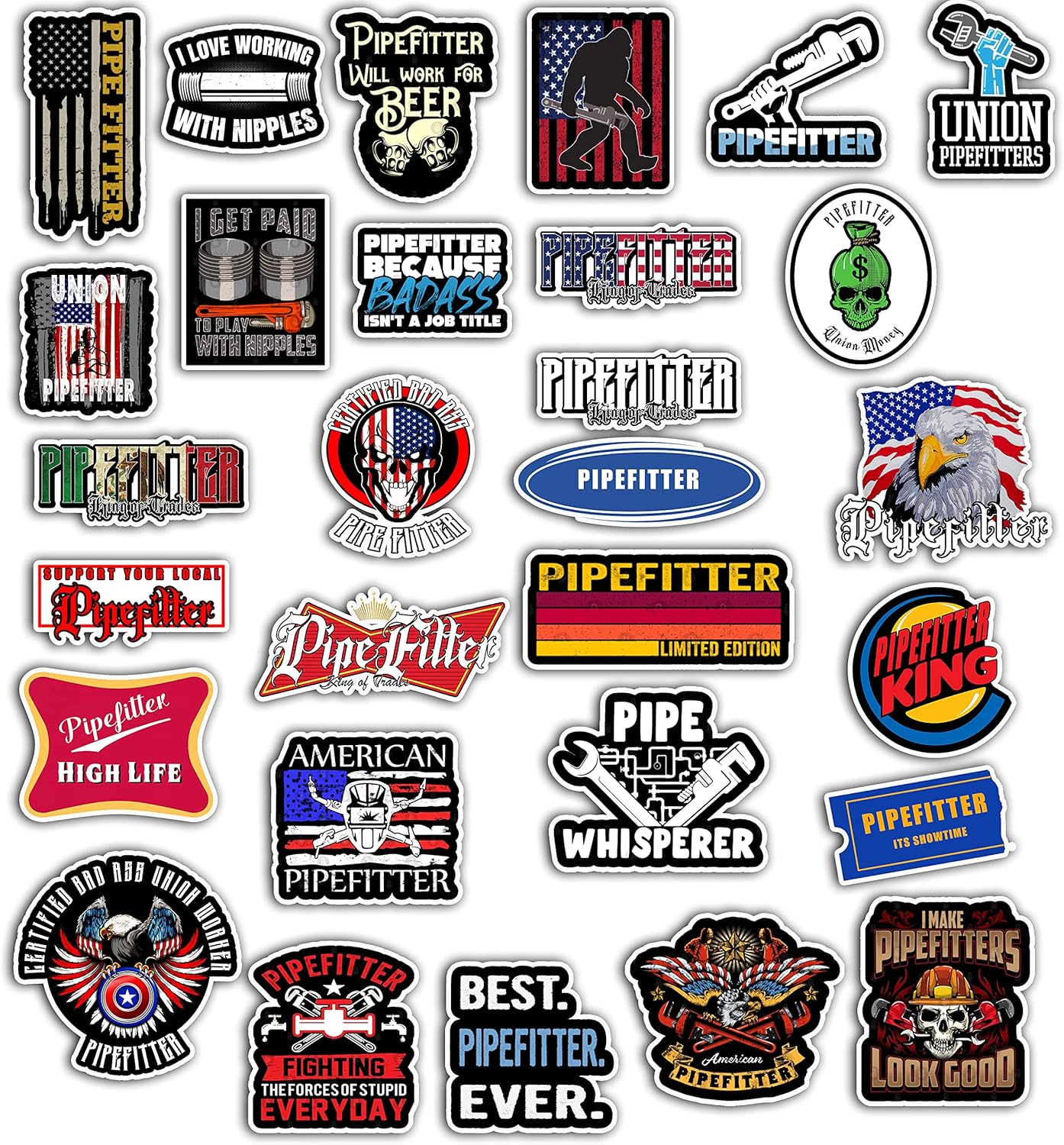 Amazon.com: Pipefitter Sticker Pack 29 pcs Laminated Vinyl Waterproof ...