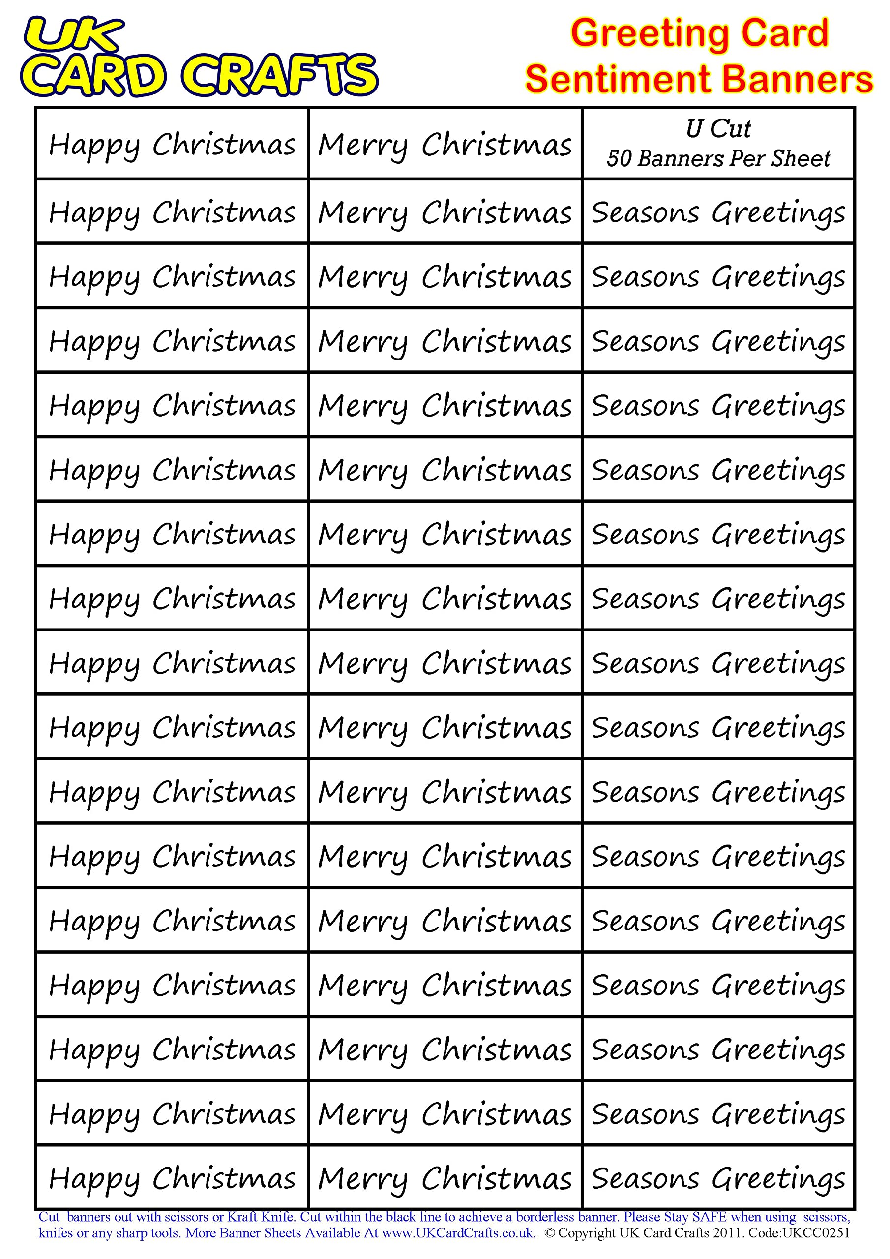 5 Sheets x 50 Christmas Sentiment Banners - U Cut - Card Making Hobby ...