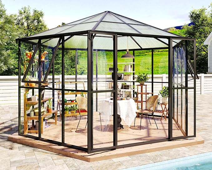 Amazon.com : Jocisland 12x10x8 FT Hexagonal Greenhouse with Quick ...