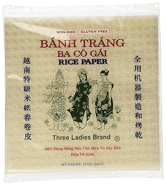 Amazon.com: Three Ladies Spring Roll Rice Paper Wrappers (Square 22cm ...