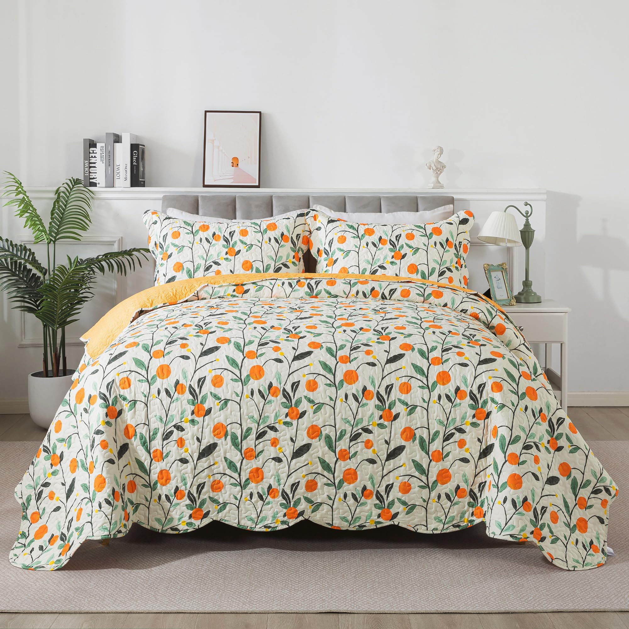 Amazon.com: HoneiLife Floral Quilt Sets Queen - Botanical Bedspreads 3 ...