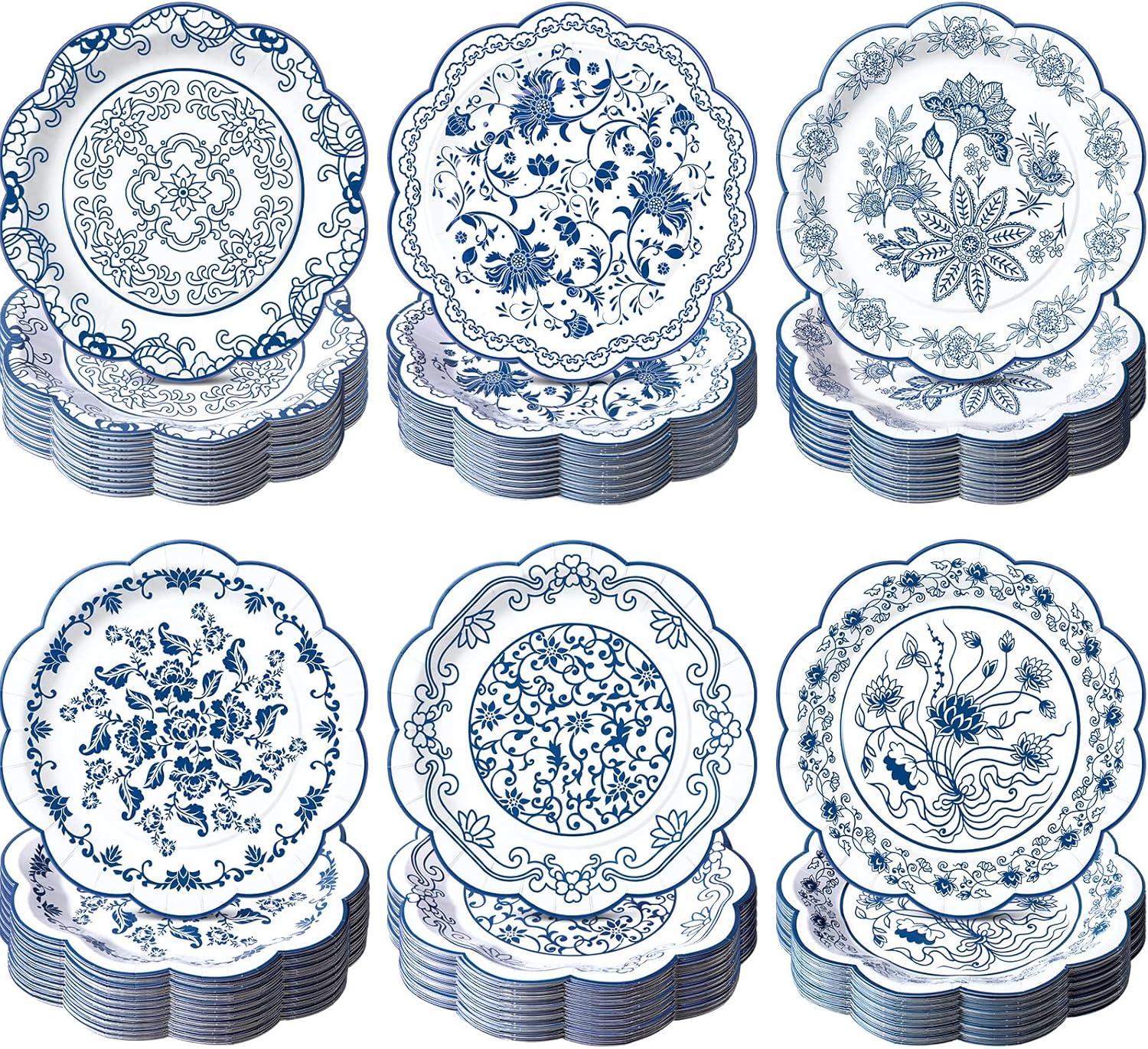 Amazon.com: Funnymoom 60 Pcs 7 Inch Blue Floral Plate Blue White ...