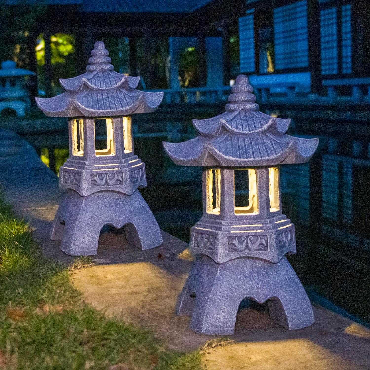 Amazon.com : DIBIEECN 2 Pack Japanese Pagoda Garden Statues, Solar Patio Outdoor Lights, Zen ...