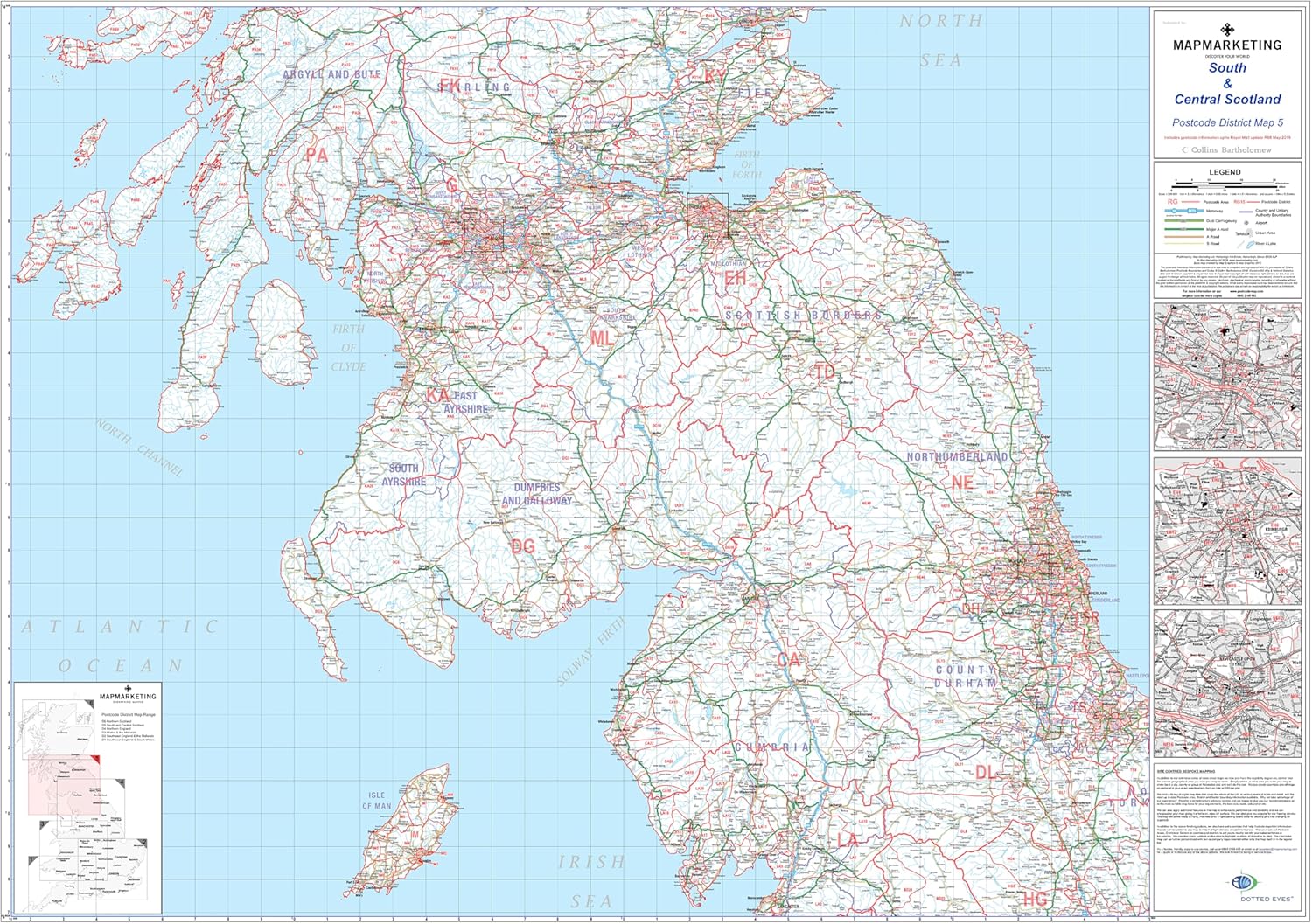 Large South And Central Scotland Postcode Wall Map - Covering Glasgow ...