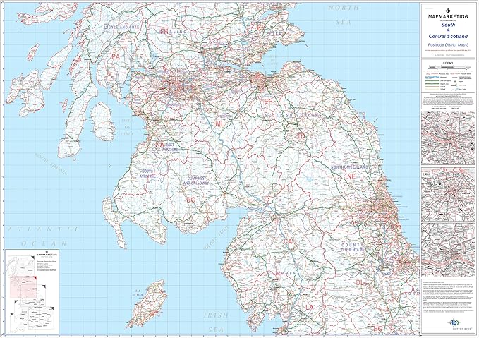 Large South And Central Scotland Postcode Wall Map - Covering Glasgow ...