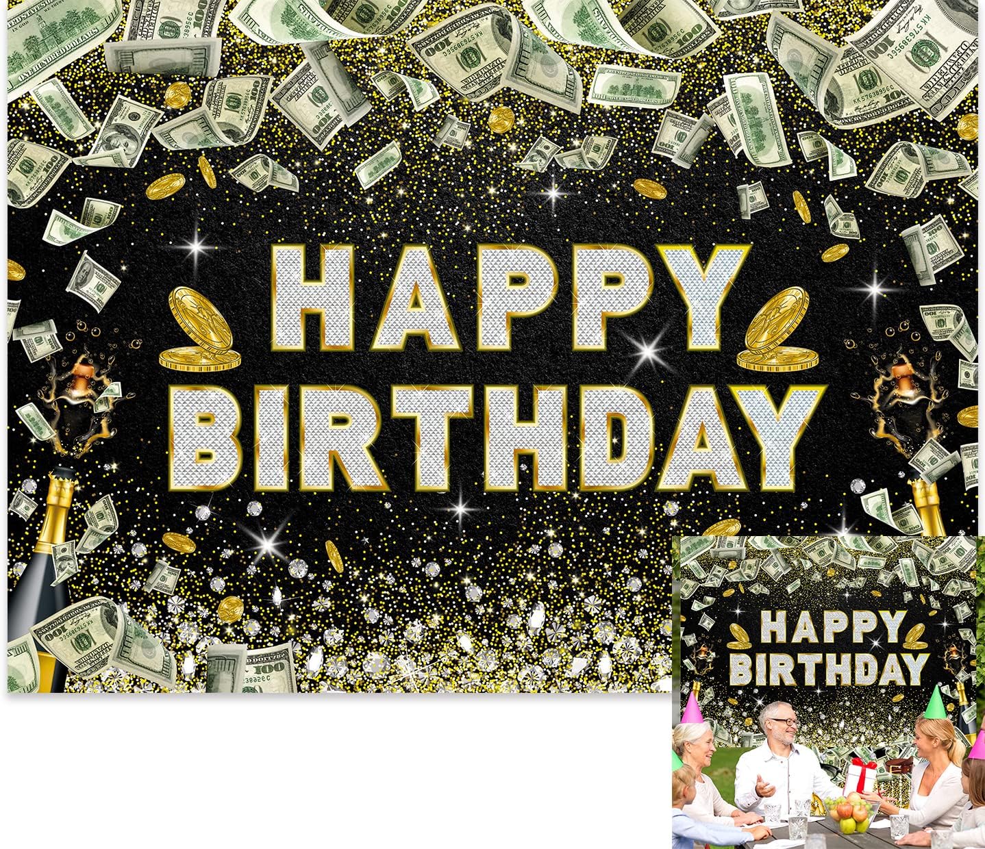 Amazon.com : 8x6ft Money Backdrop Money Birthday Backdrop Money Party ...