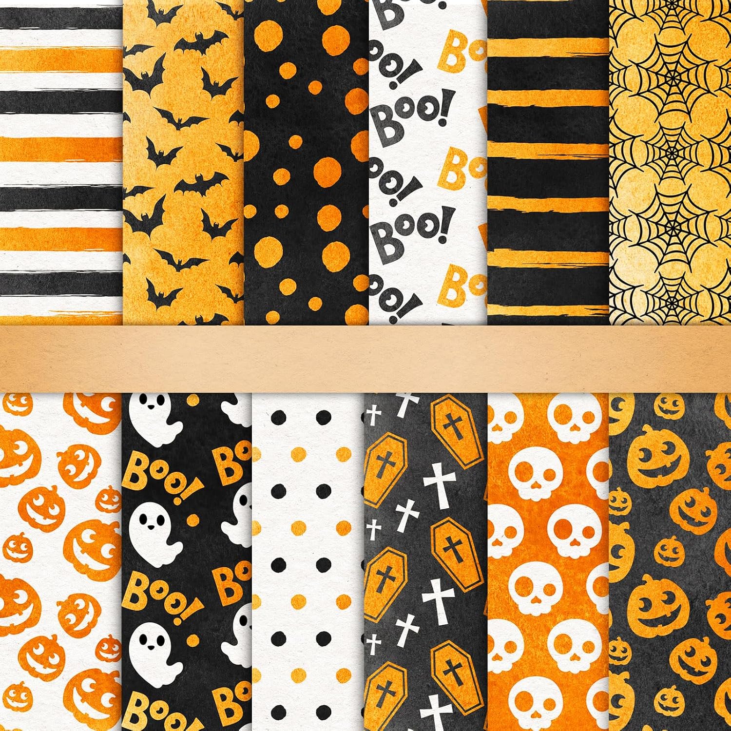 Amazon.com : Whaline 24Pcs Halloween Pattern Paper Watercolor Scrapbook ...