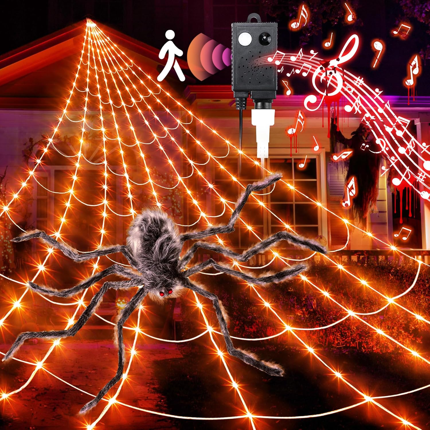 Amazon.com: Hiboom Halloween Spider Web Lights Outdoor Decoration, 16.4 ...