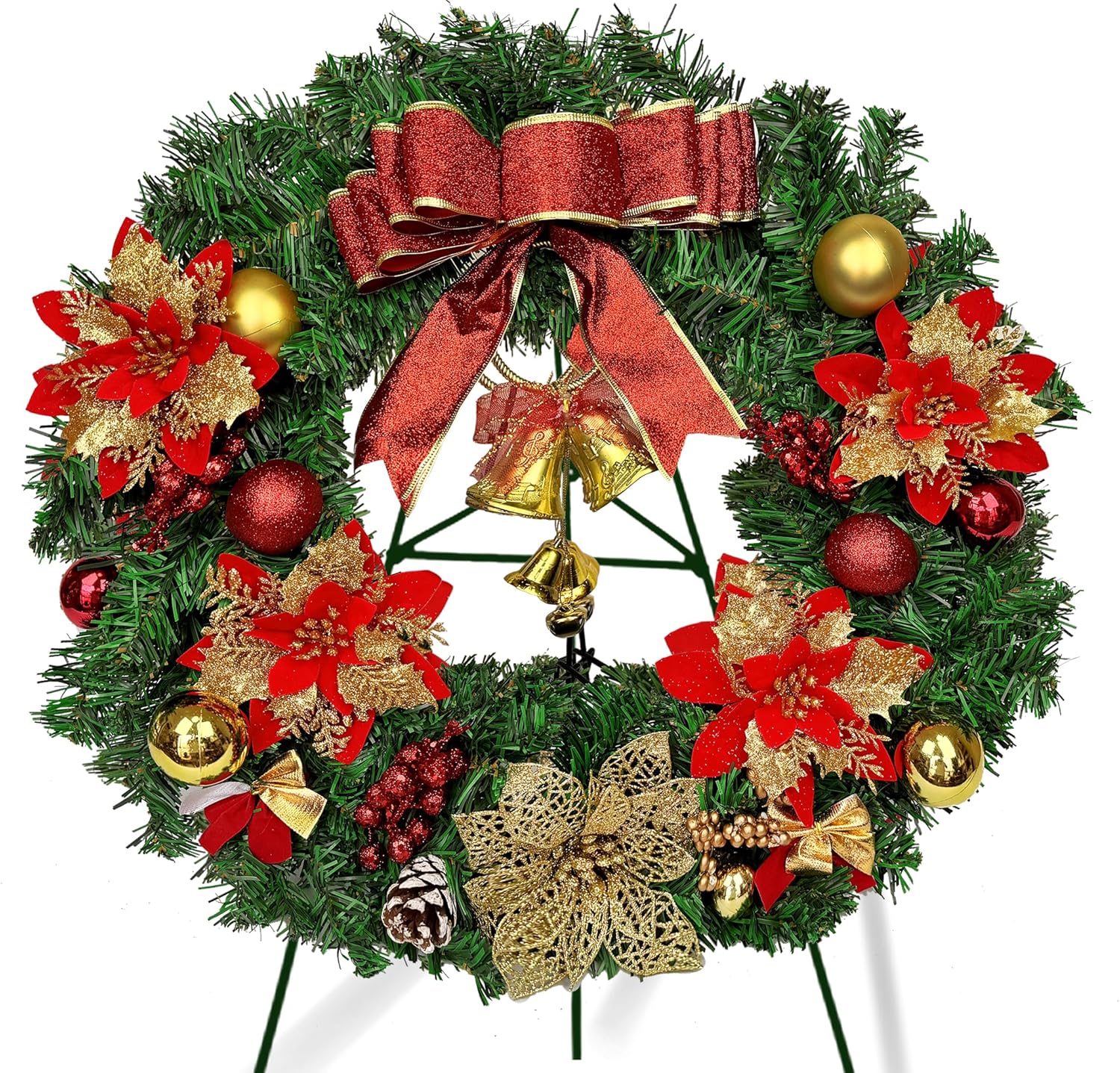 Amazon.com: SUHOOKOO 24" Christmas Cemetery Wreath of Red Poinsettias ...