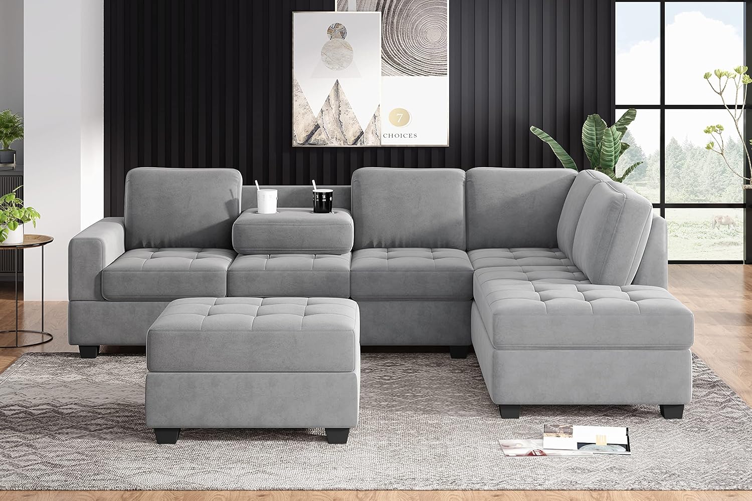 Amazon.com: UBGO L-Shaped Sectional Sofa with Convertible Chaise Longue ...