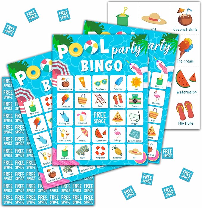 Amazon.com: Tedea Summer Bingo Games - Pool Party & Beach Birthday ...
