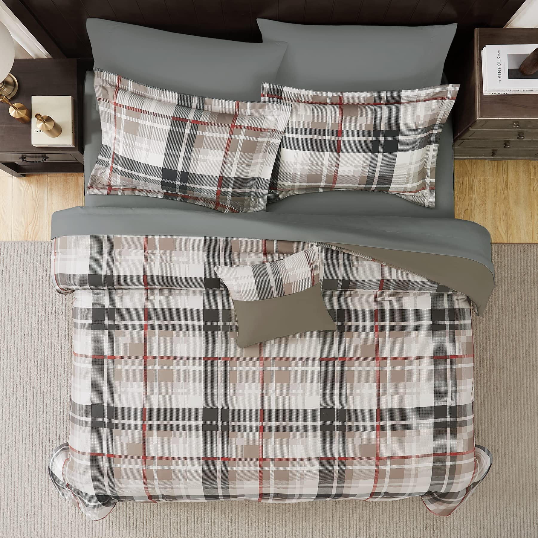 MaiRÃªve Comforter Set Full Size, Khaki Plaid Design Comforter Set 8 ...