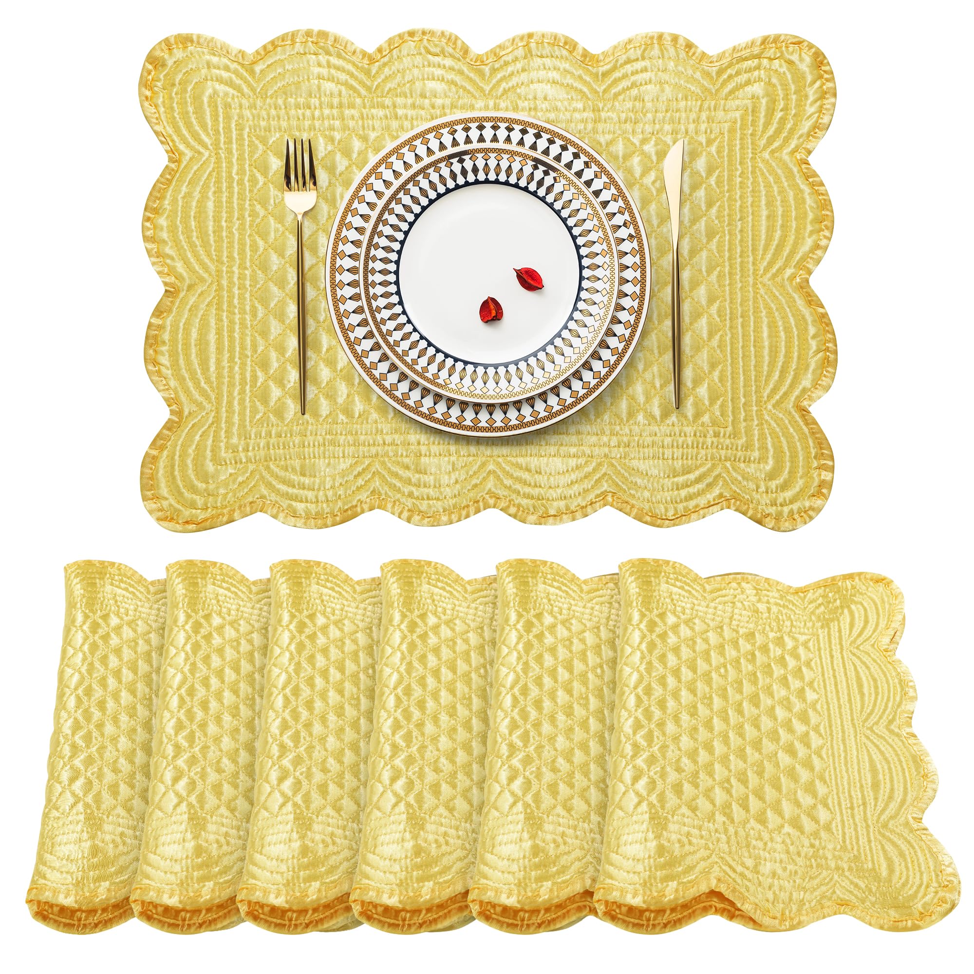 Amazon.com: HOMBYS Satin Quilted Placemats Set of 6, Gold Place Mats ...