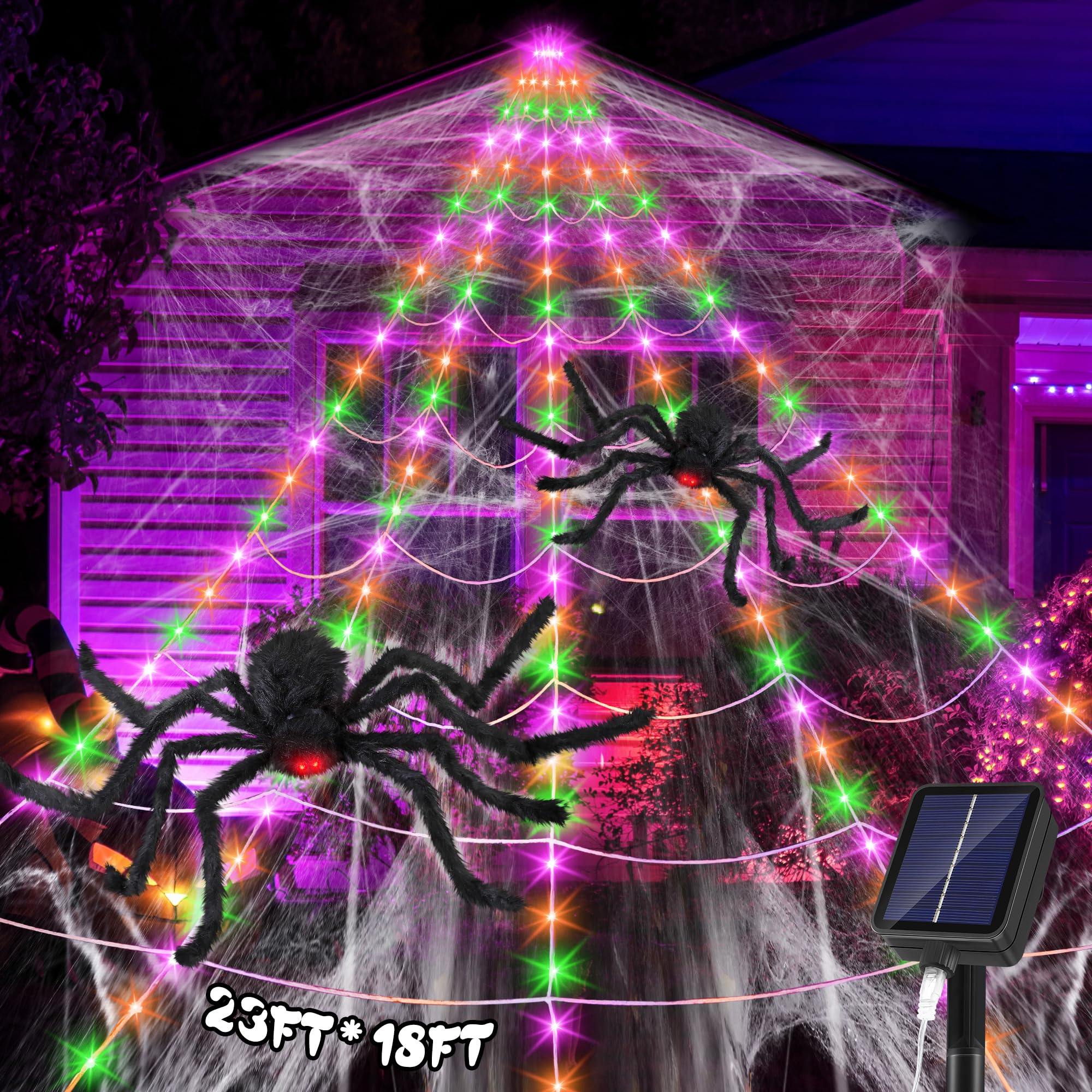 Amazon.com: Hiboom 23 Ft Giant Spider Web Halloween Decoration Lights, 180 LED Light Up Spider ...