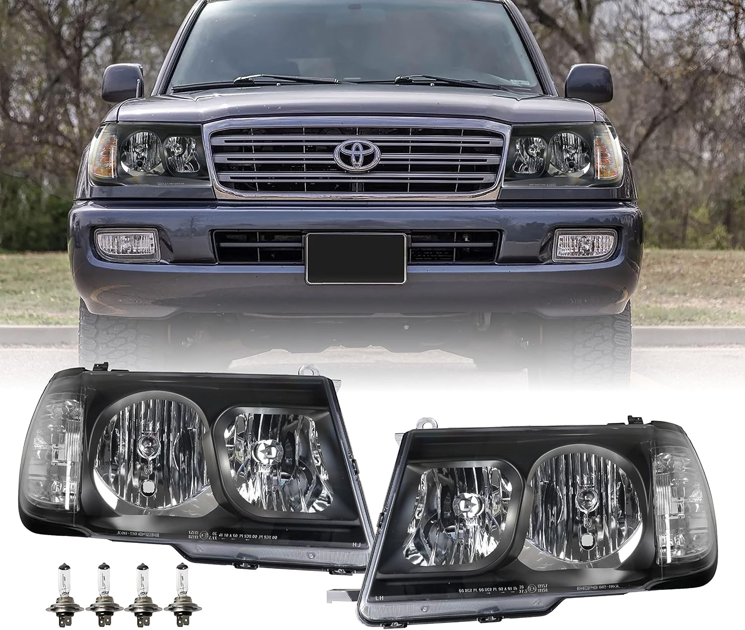 Amazon.com: USR DEPO FJ100 Black Housing Headlights - Headlamps Set ...