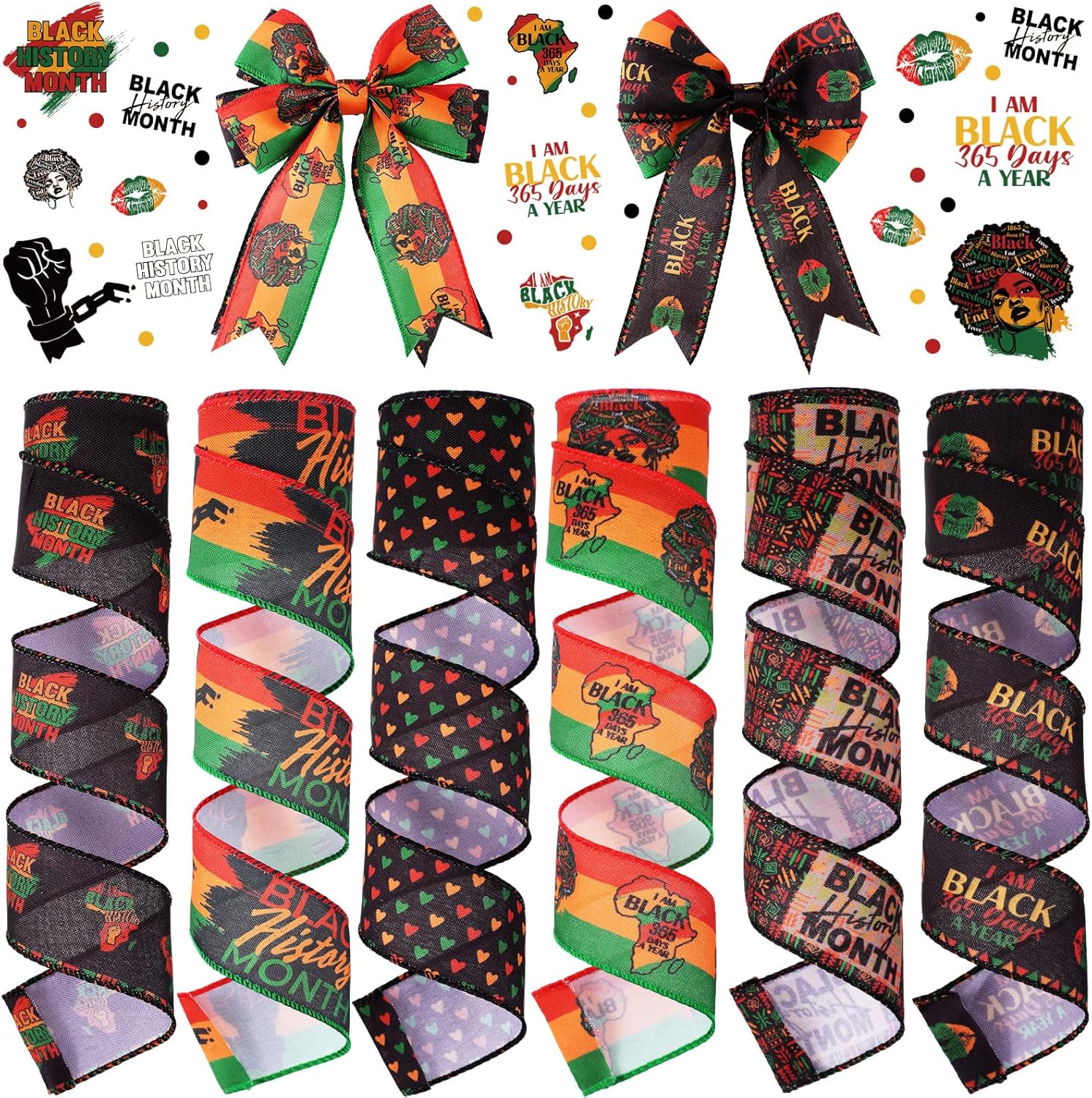 Amazon.com: Chitidr 6 Rolls 30 Yards Black History Month Ribbon Wired ...
