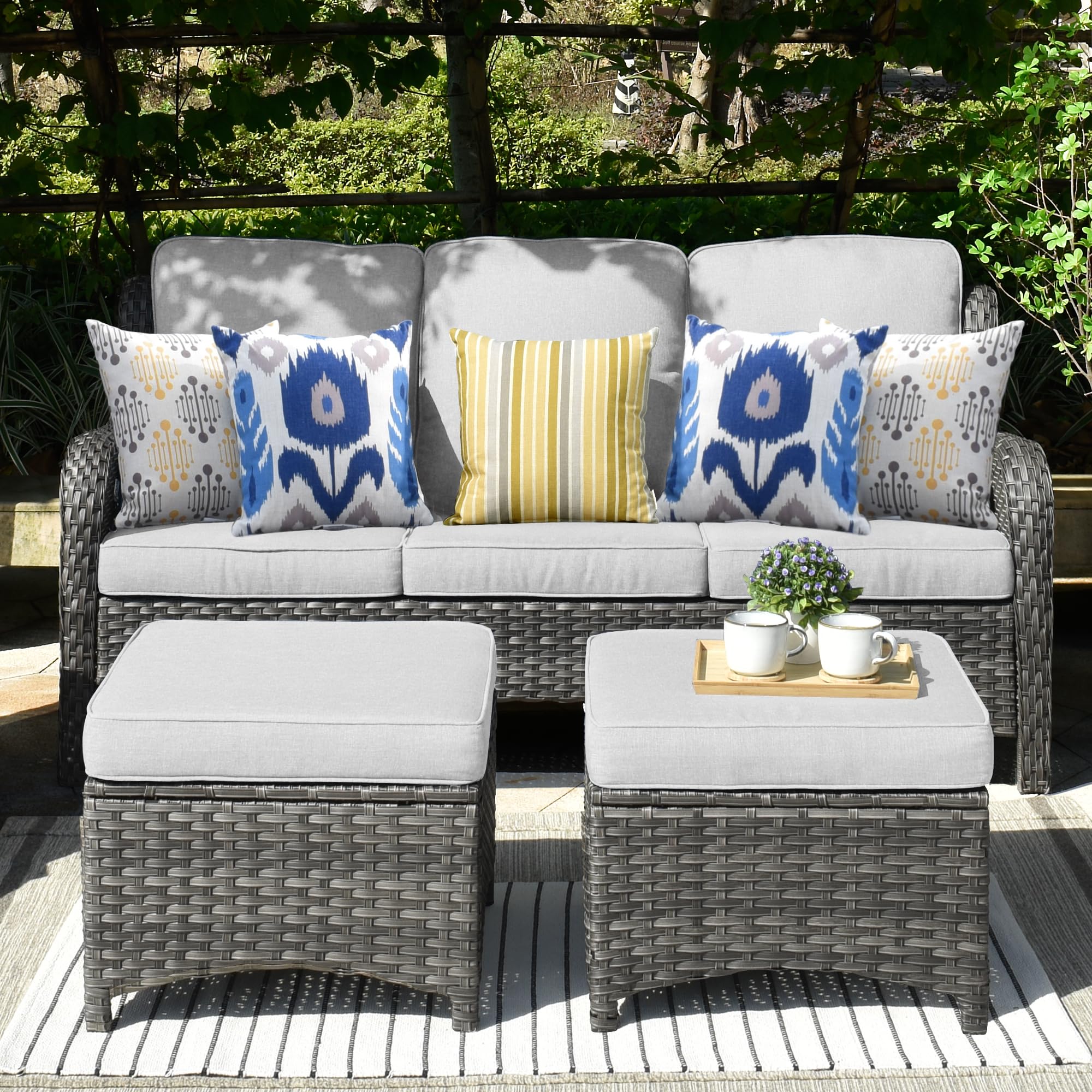 Ovios 3 Pieces Patio Furniture Set Outdoor Wicker Sofa