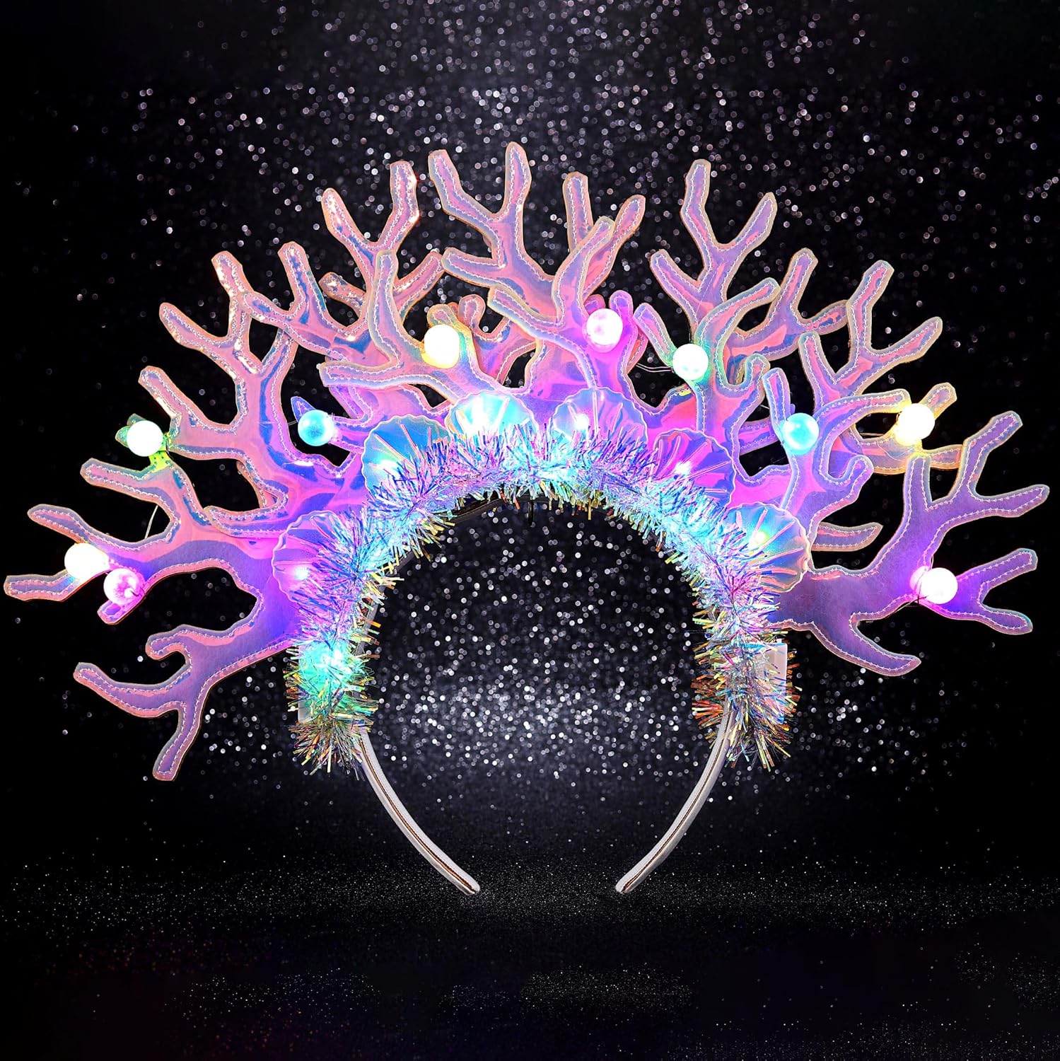 Amazon.com : GENBREE Light Up Coral Headband Glowing Seashell Hair Band ...