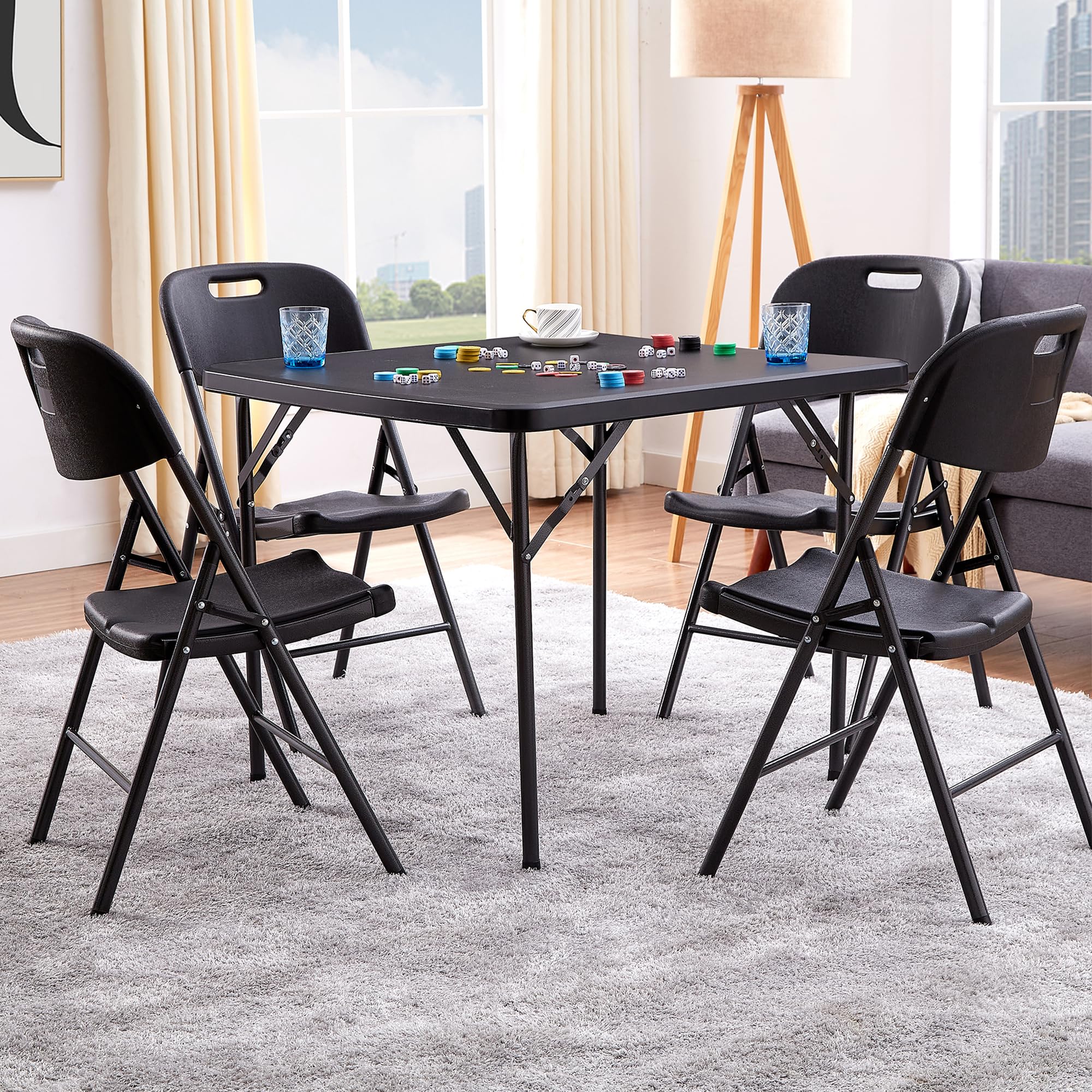 Amazon.com: VECELO Folding Card Table Square and Chairs Set ...