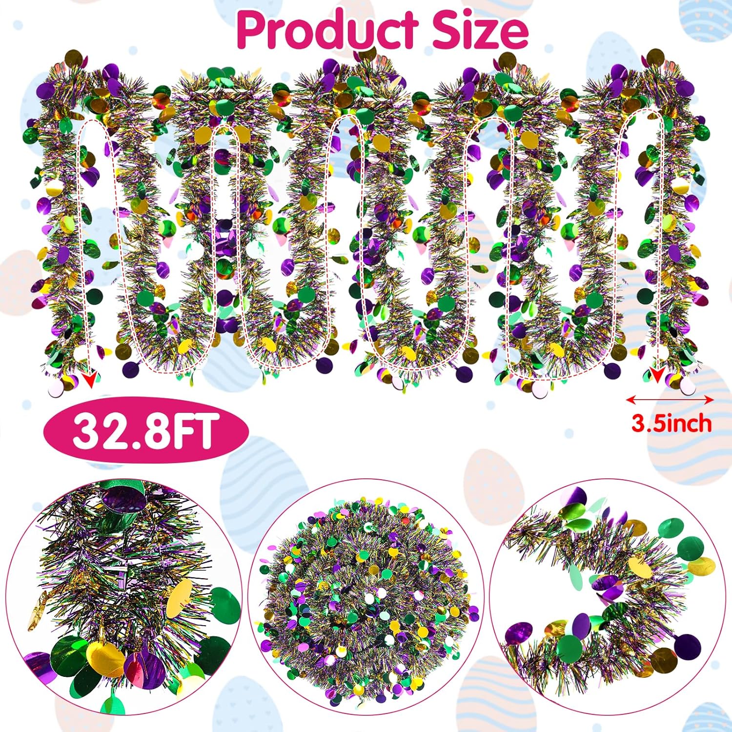 KIMOBER Guirnalda de oropel de Pascua, guirnalda de oropel metálico ...