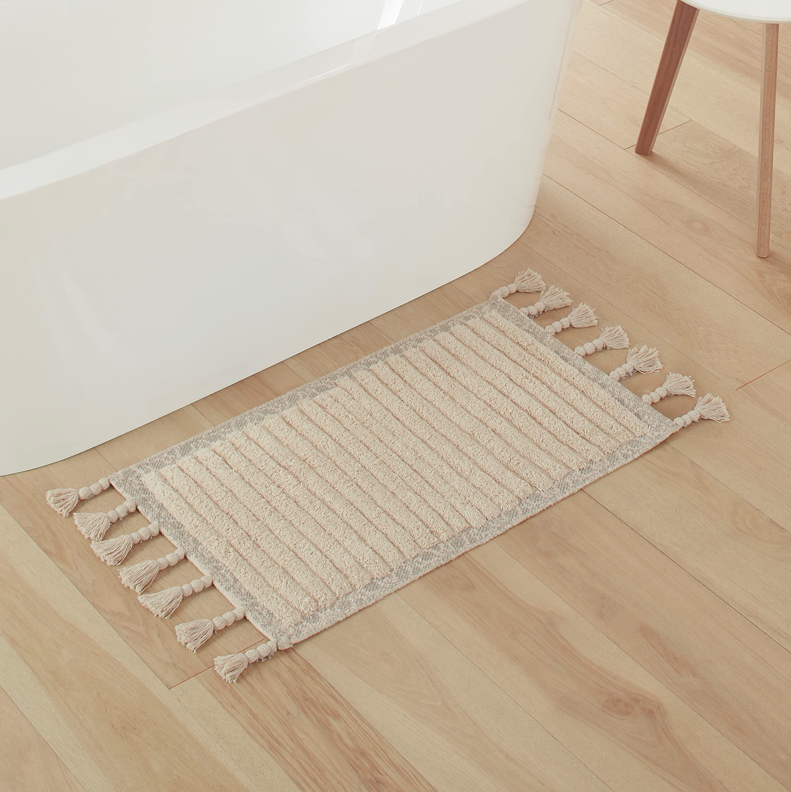 Lucky Brand Overtufted Cotton Fringe Bath Rug with Tassels, 20"x40 ...