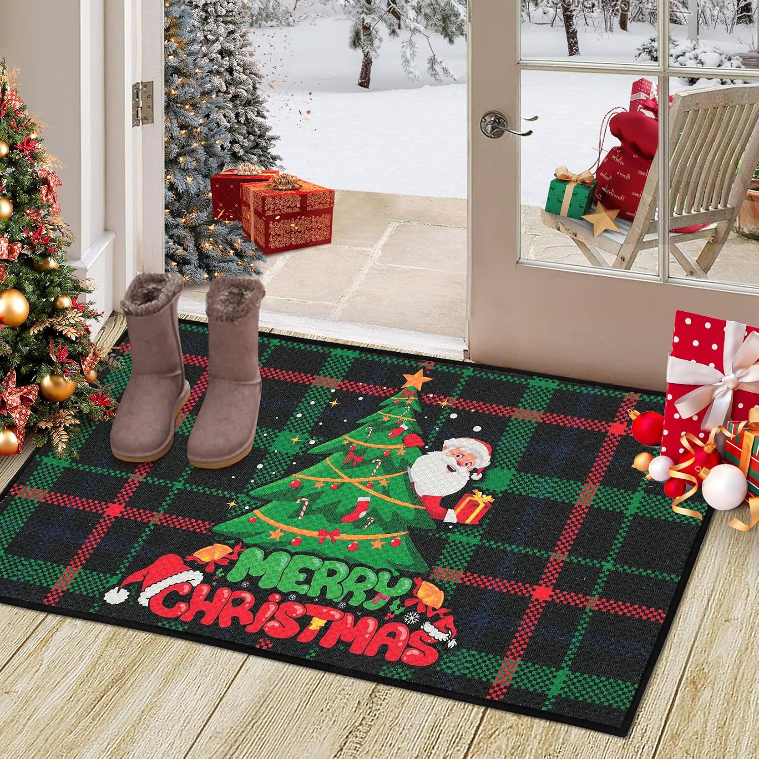 Amazon.com: Haperlare Christmas Tree Doormat Xmas Buffalo Plaid Door ...