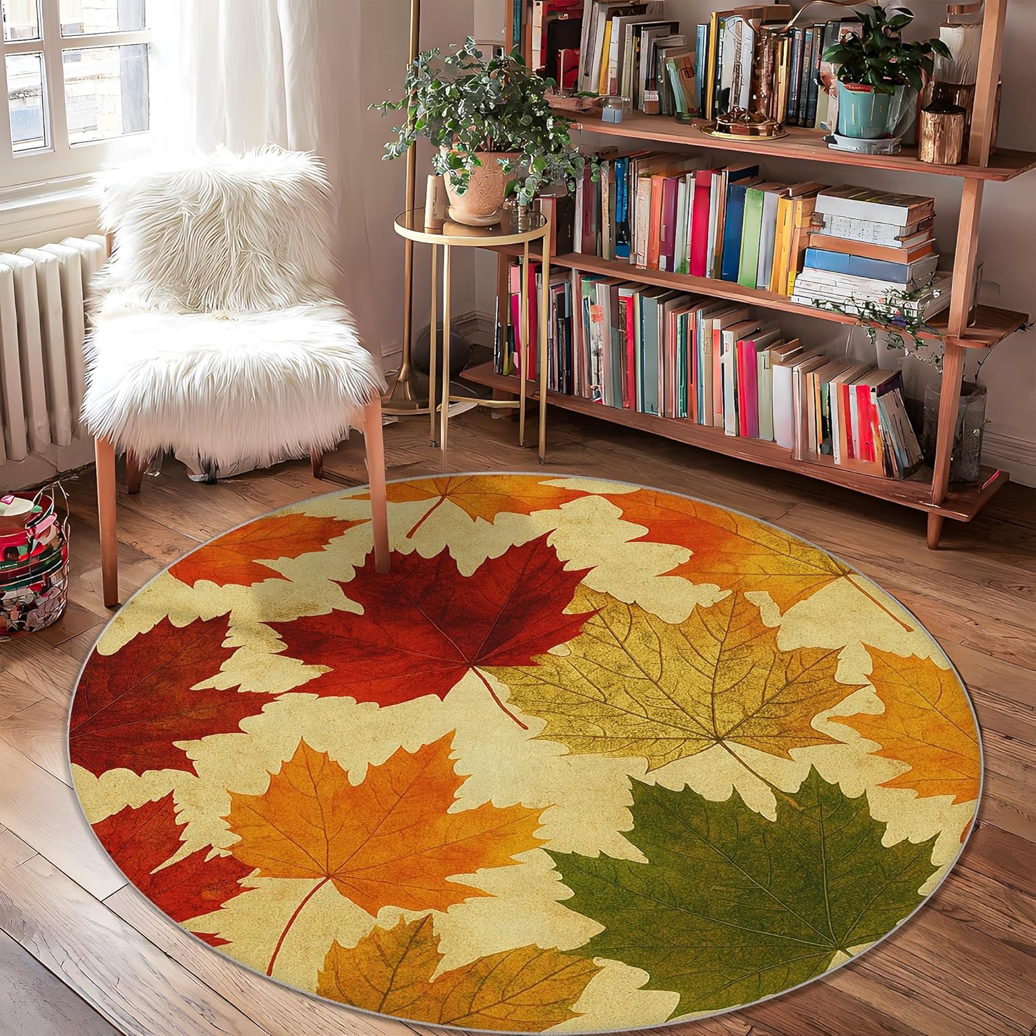 Amazon.com: Maple Leaves Area Rug, Autumn Seasonal Autumn Leaves Green ...