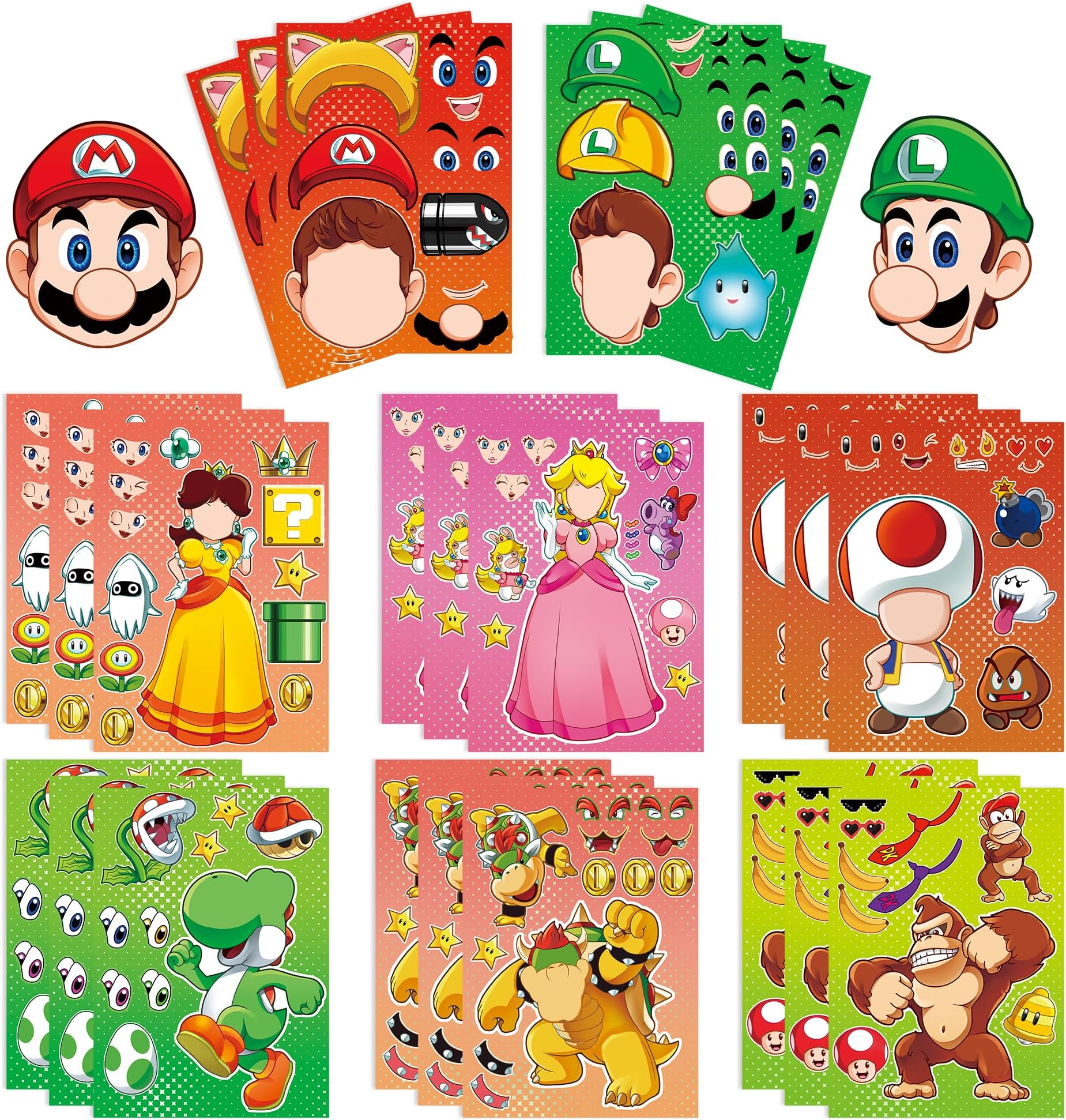 Amazon.com: 32PC Mario Make a Face Stickers, Mario Make Your Own ...