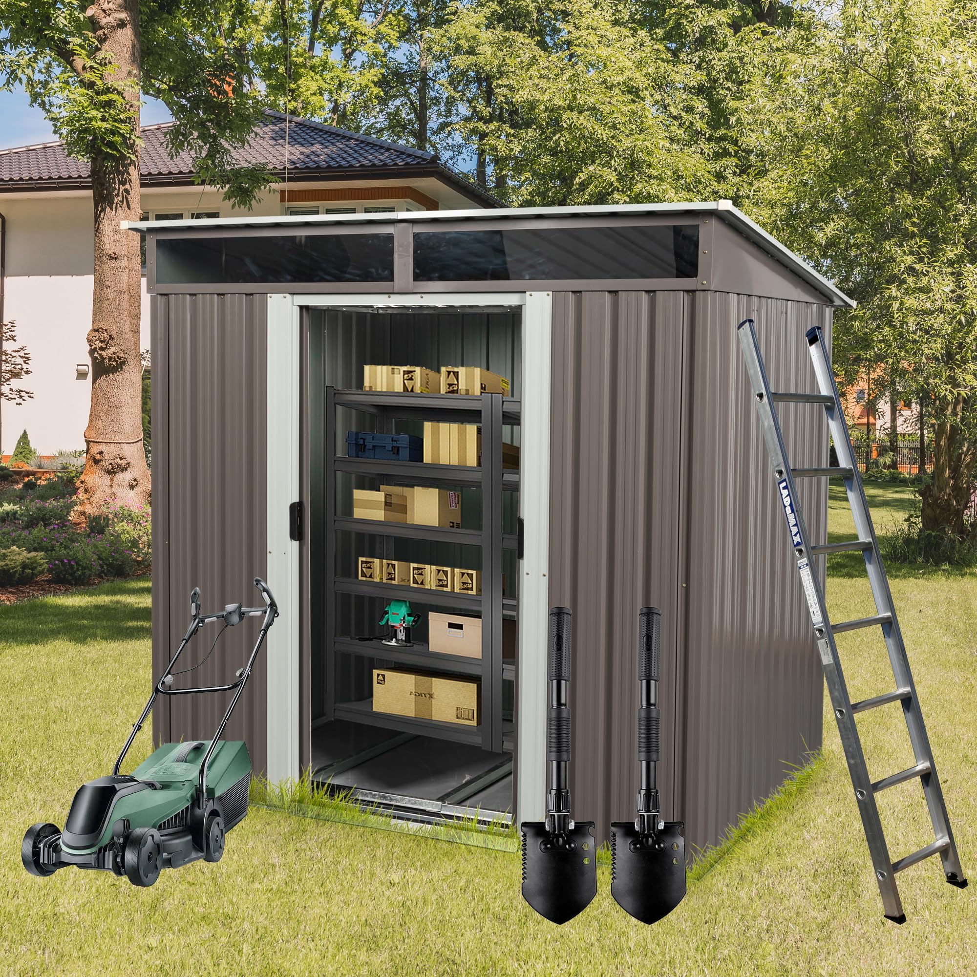 Amazon.com : KELRIA 6ft x 6ft Outdoor Metal Storage Shed with Metal ...