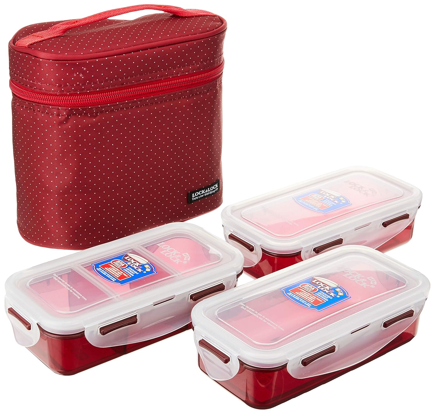 Lock & Lock Lunch Box Set With Red Bag, Spoon And Fork, 3-Pieces ...