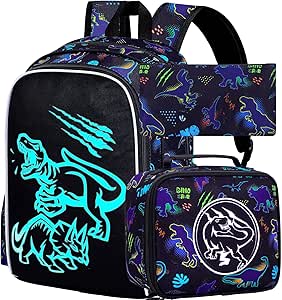 Amazon.com | KLFVB 3PCS Boys Dinosaur Backpack, Luminous School ...