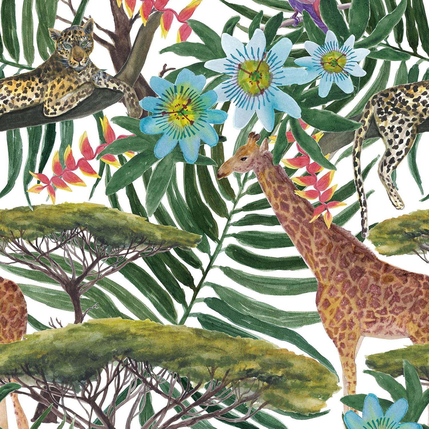 CHIHUT Kids Wallpaper Stick and Peel 17.7"x100" Forest Leopard Animal Wallpaper Colorful Funky ...