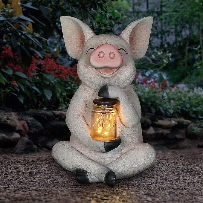 Amazon.com: Exhart Solar Pig Garden Statue with LED Firefly Lights ...