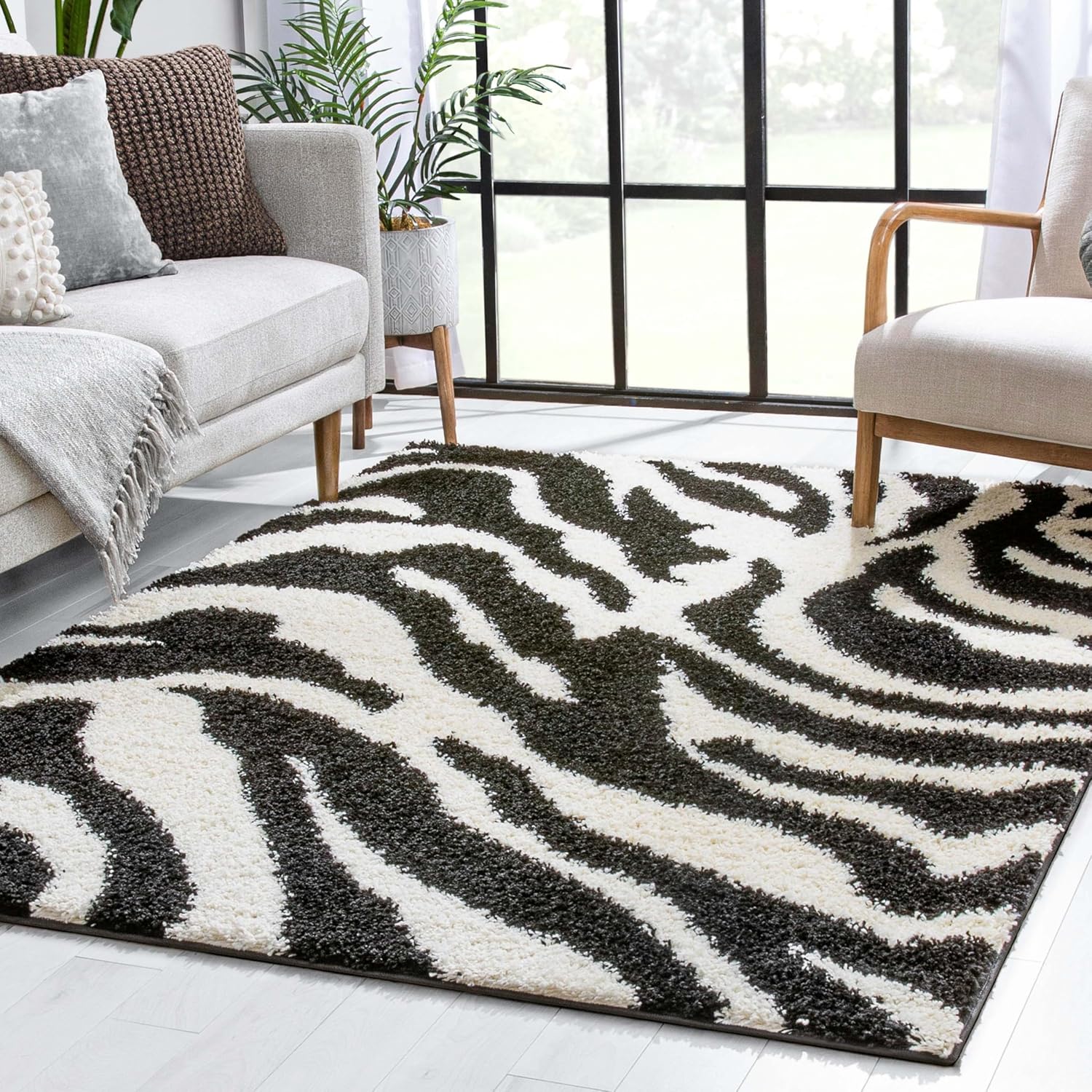 Amazon.com: Well Woven Madison Shag Safari Zebra Black Animal Print ...