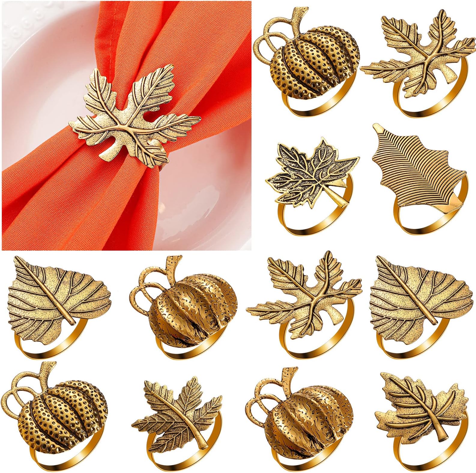 Amazon.com: Mimorou 20 Pcs Thanksgiving Pumpkin Napkin Rings Gold ...
