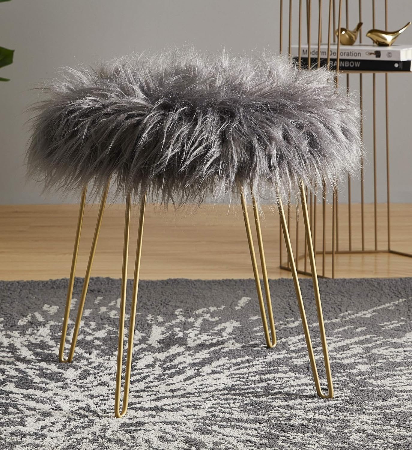 Amazon.com : Ornavo Home Modern Contemporary Faux Fur Vanity Chair ...