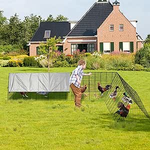 Amazon.com: Metal Chicken Coop, Chicken Run for Yard with Cover, Walk ...