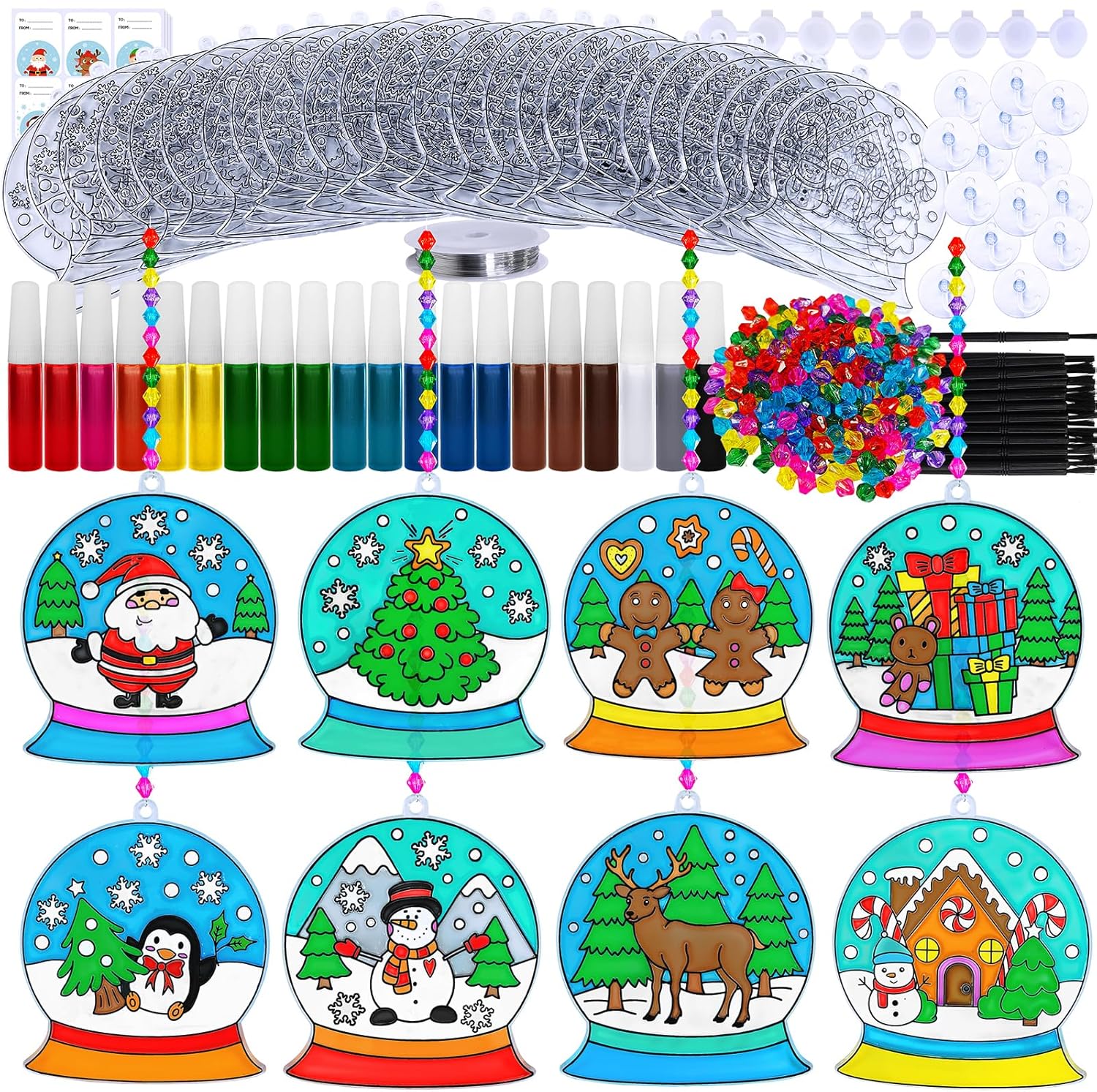 Amazon.com: Winlyn 24 Sets Christmas Snow Globe Suncatcher Ornaments ...