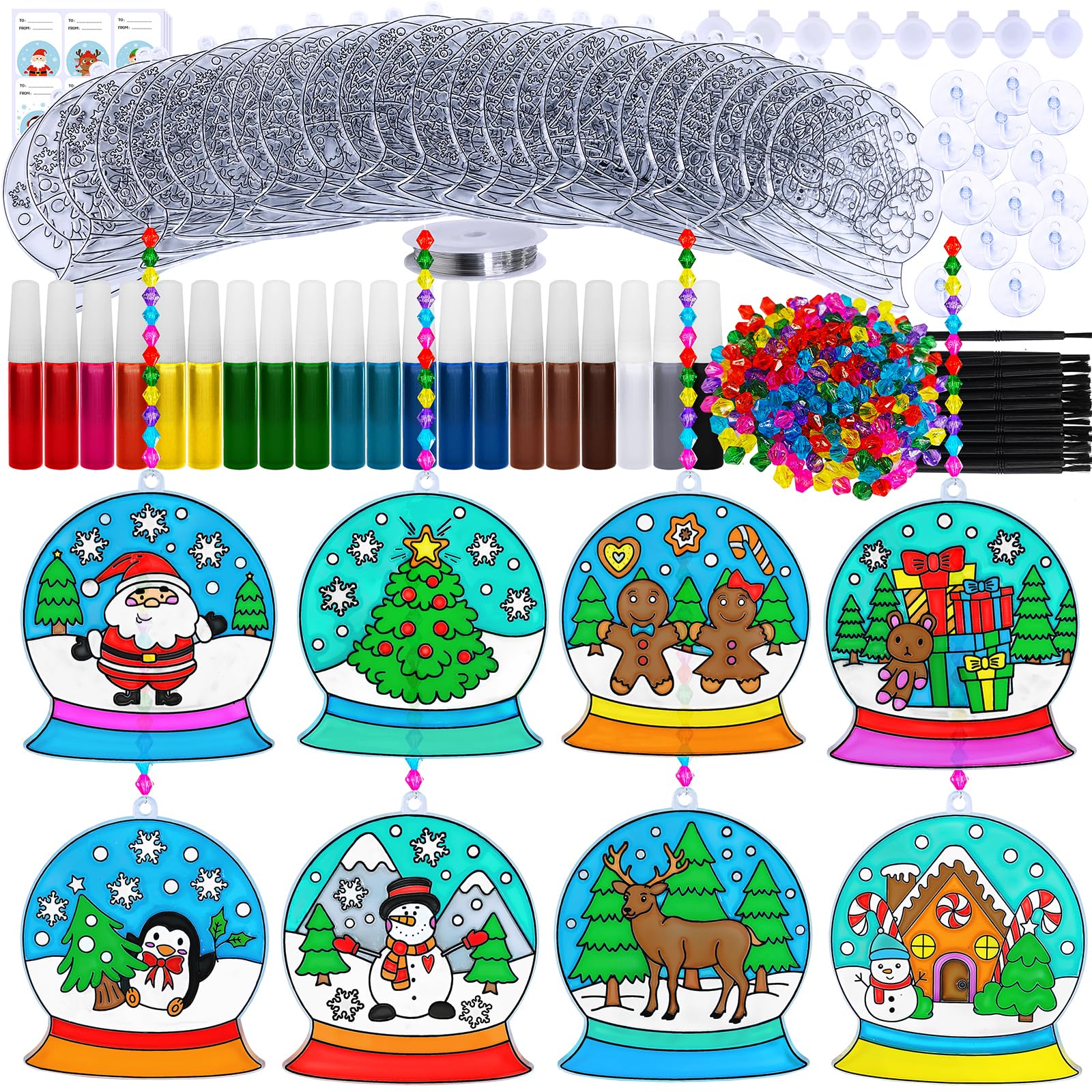 Amazon.com: Winlyn 24 Sets Christmas Snow Globe Suncatcher Ornaments ...