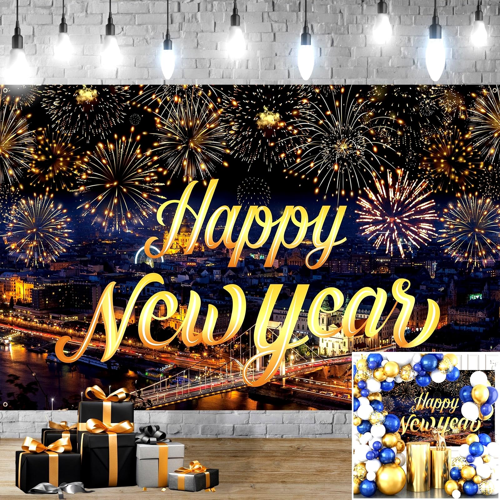 Happy New Year Backdrop Banner Extra Fabric Sign Poster New ...