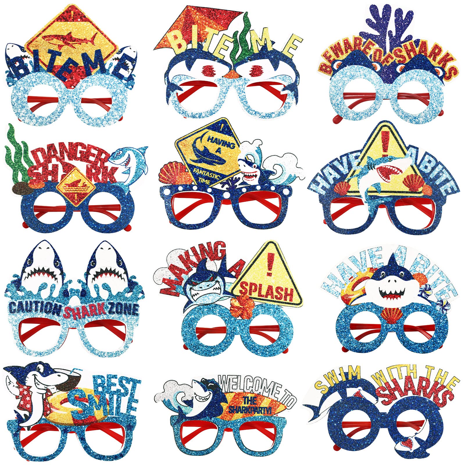 Leyndo 24 Pieces Shark Party Felt Eyeglasses Shark Sunglasses Frame ...