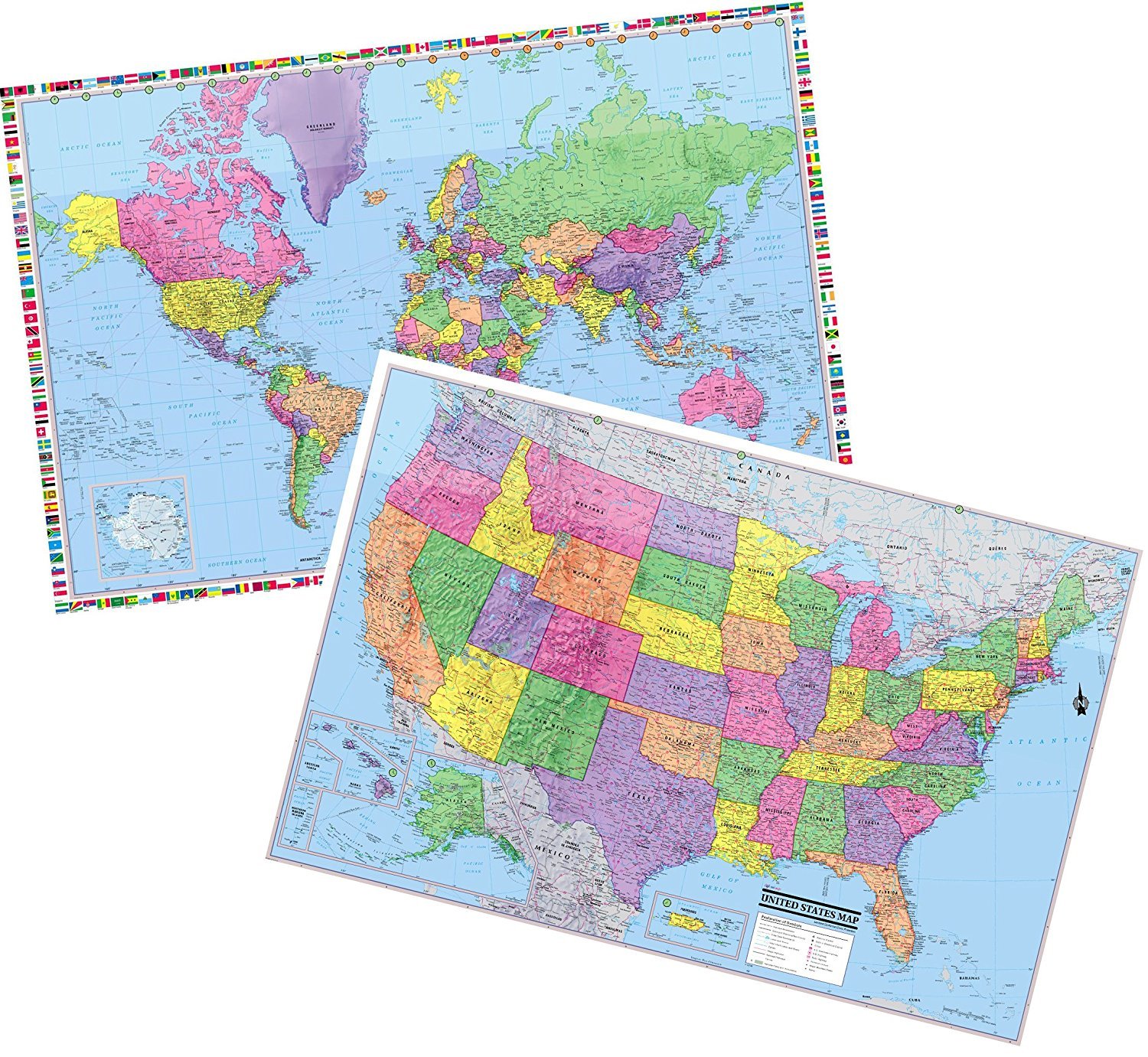 Amazon.com: Cool Owl Maps United States & World Wall Maps - 2 Folded ...