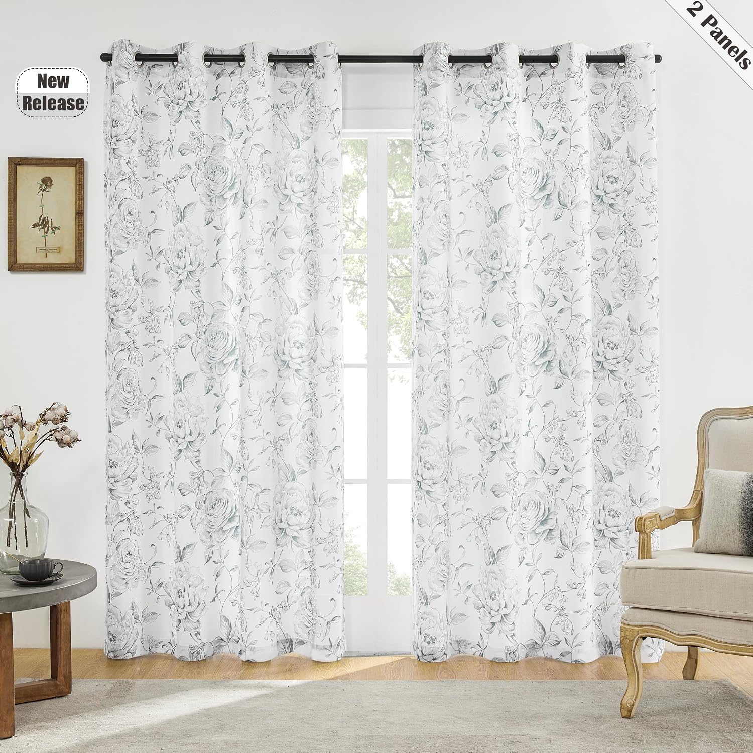 Amazon.com: Beauoop Boho Floral Light Filtering Fabric Curtains 84 Inch ...