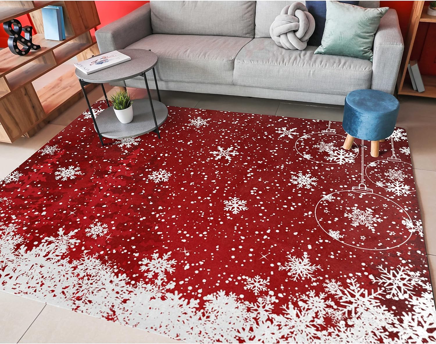 Amazon.com: ALAZA Romantic Christmas Snowflake Red Non Slip Area Rug 5 ...