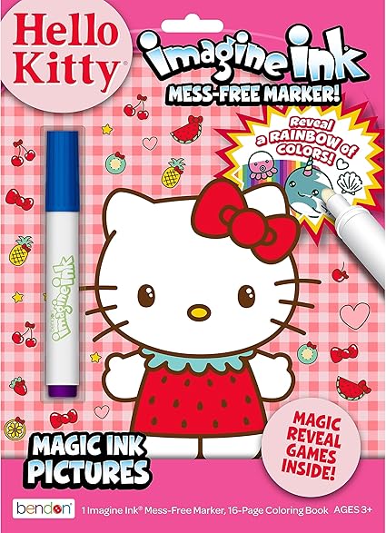 Amazon.com: Hello Kitty 16 Page Imagine Ink Coloring Book with Mess ...
